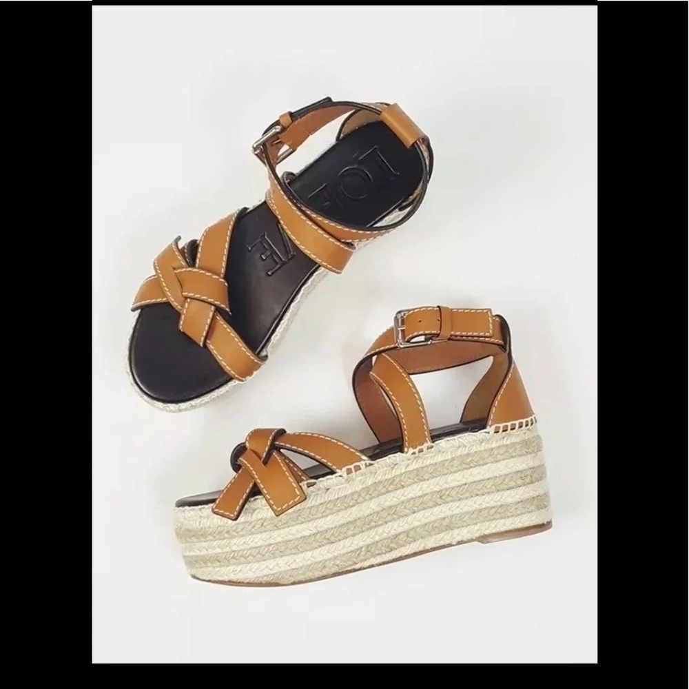 New Loewe Brown Gate Leather Espadrille Platform Wedg… - Gem